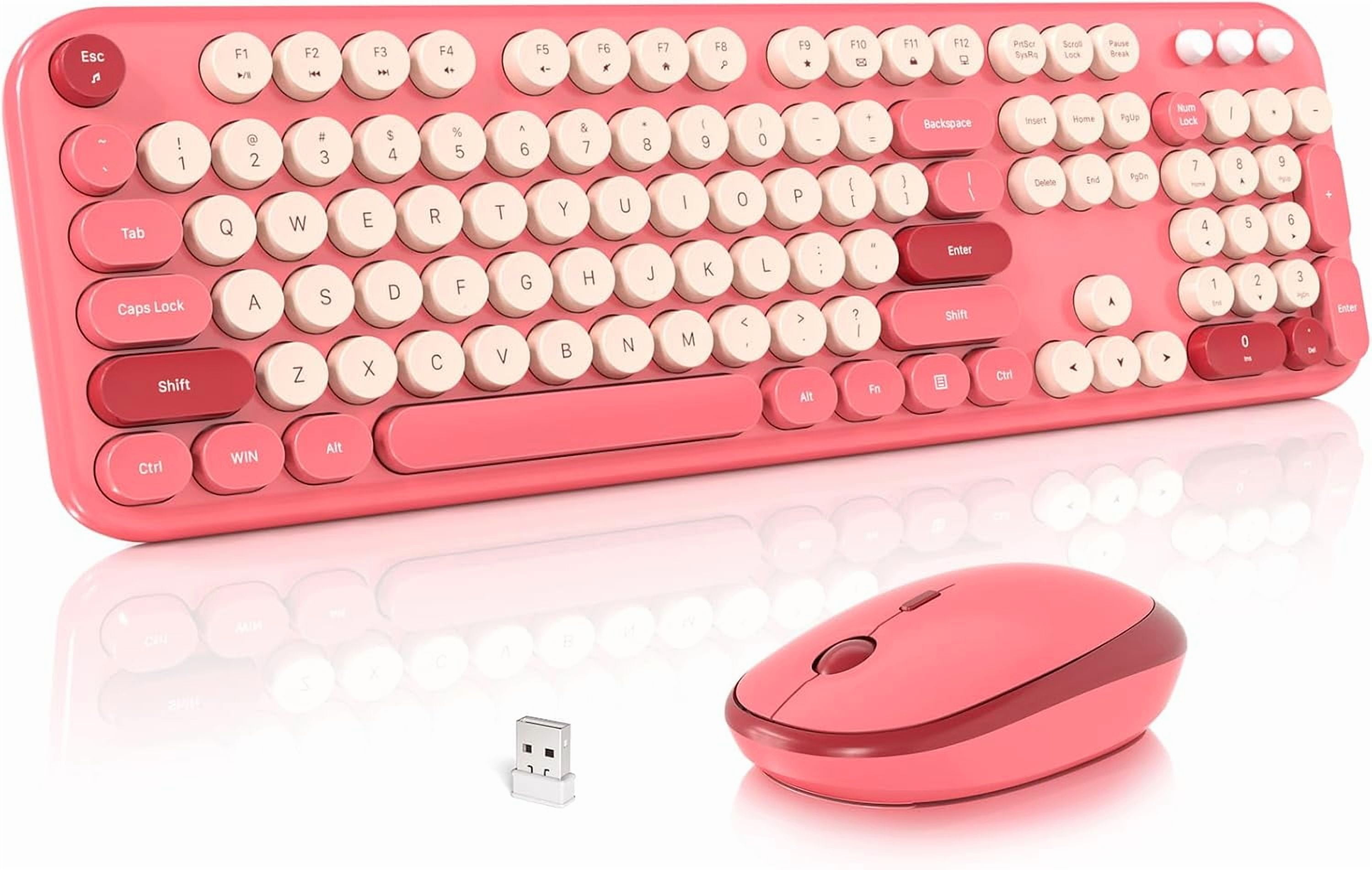 Wireless Keyboard and Mouse Combo, Cute Keyboard Full Size and Wireless ...