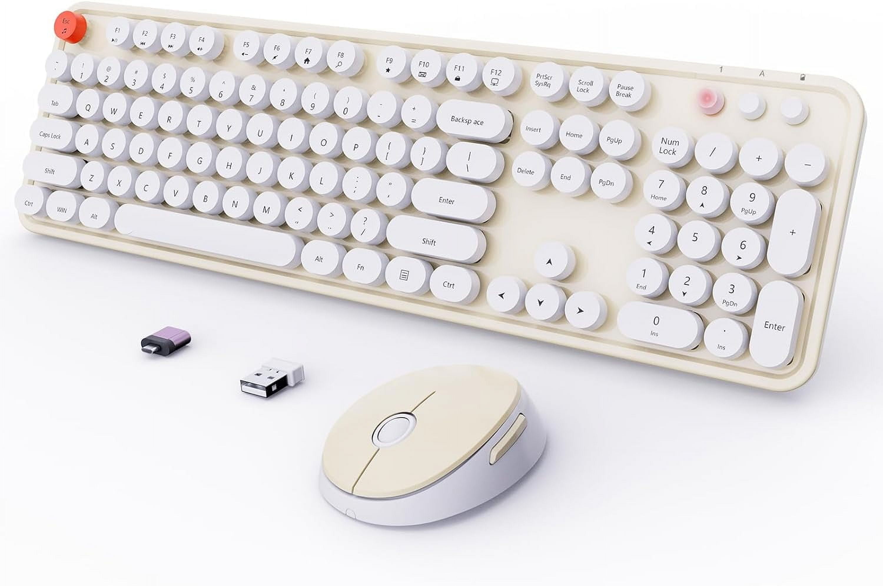 Wireless Keyboard and Mouse Combo, Ergonomic Full Size Typewriter Retro ...