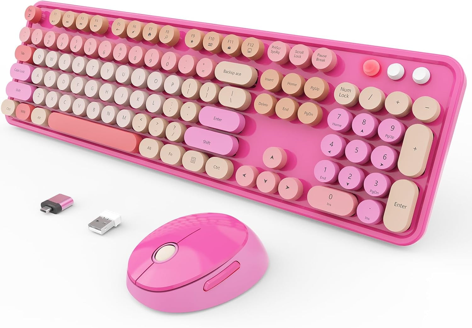 Wireless Keyboard and Mouse Combo, Ergonomic Full Size Typewriter Retro ...