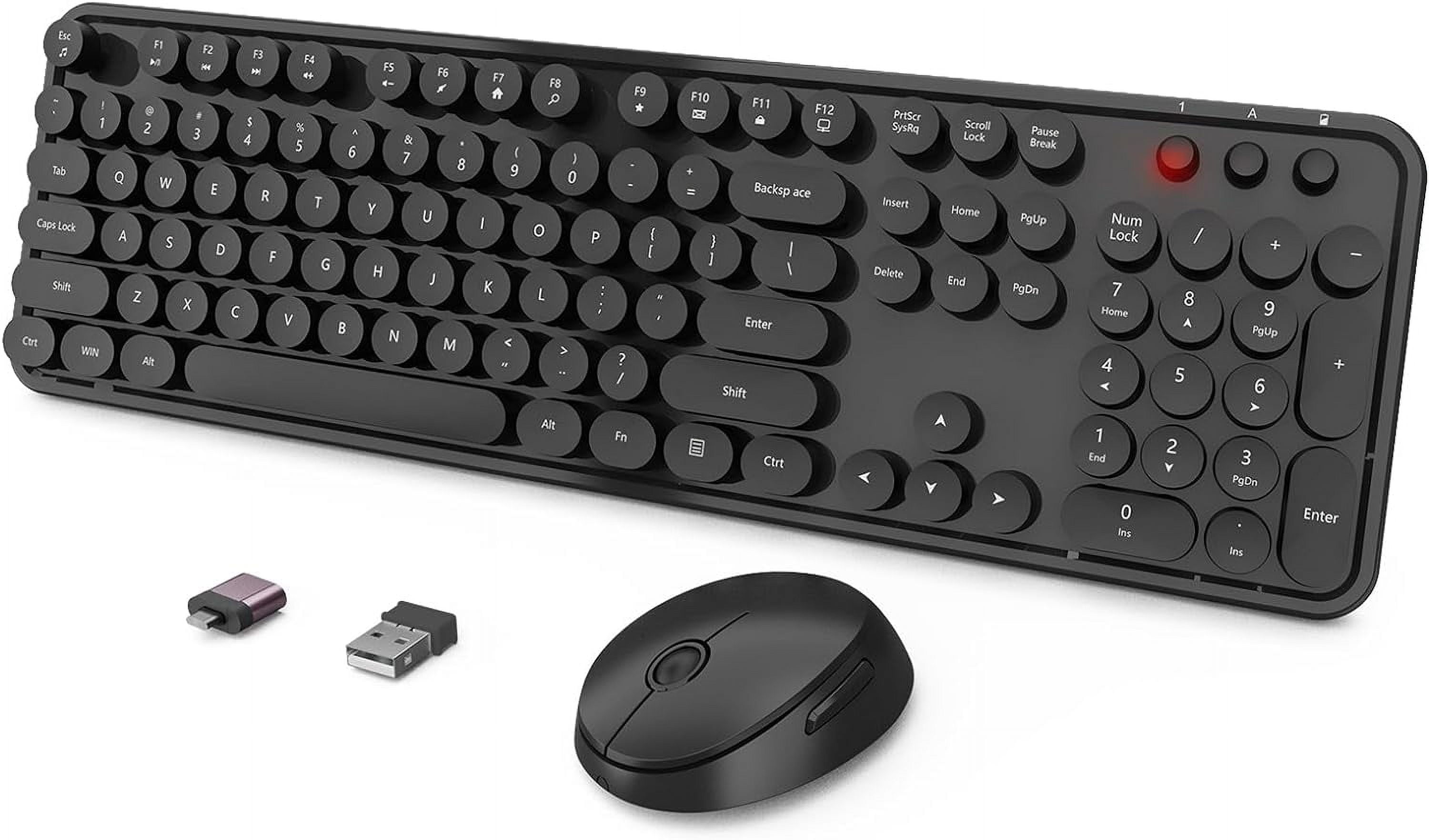 Wireless Keyboard and Mouse Combo, Ergonomic Full Size Typewriter Retro ...