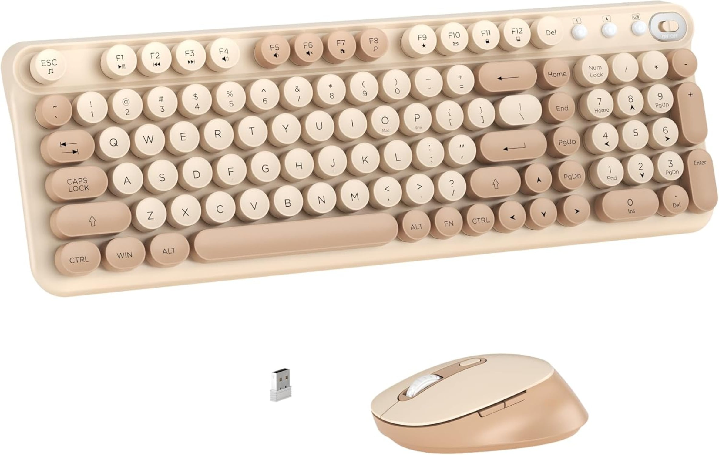 Wireless Keyboard and Mouse Combo, Full-Size Retro Typewriter Keyboard ...