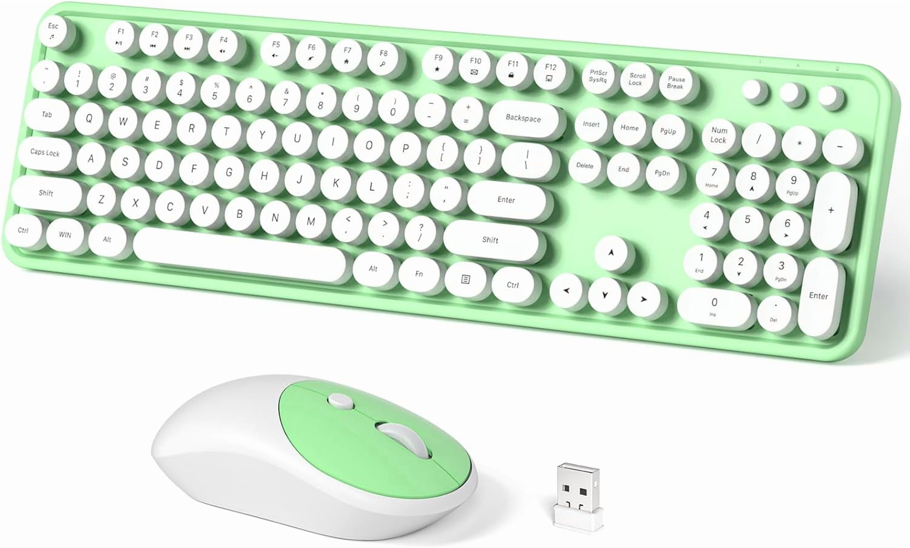 Wireless Keyboard and Mouse Combo, Full Size Typewriter Retro Round ...