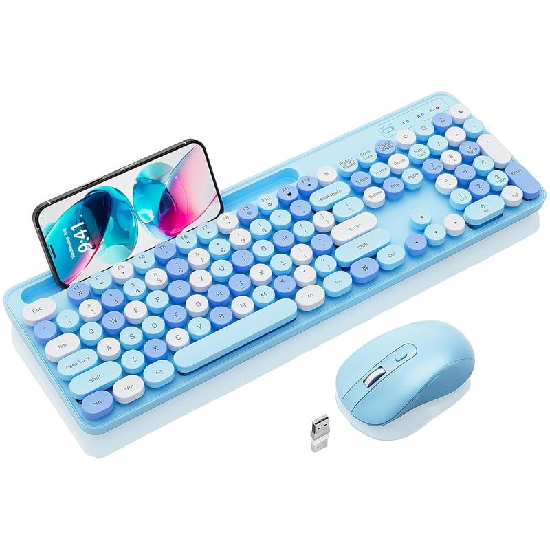 Wireless Keyboard And Mouse Combo Not Bluetooth Retro Round Keycap Typewriter Keyboard With