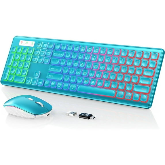Wireless Keyboard and Mouse Combo - RGB Backlit, Rechargeable & Light ...
