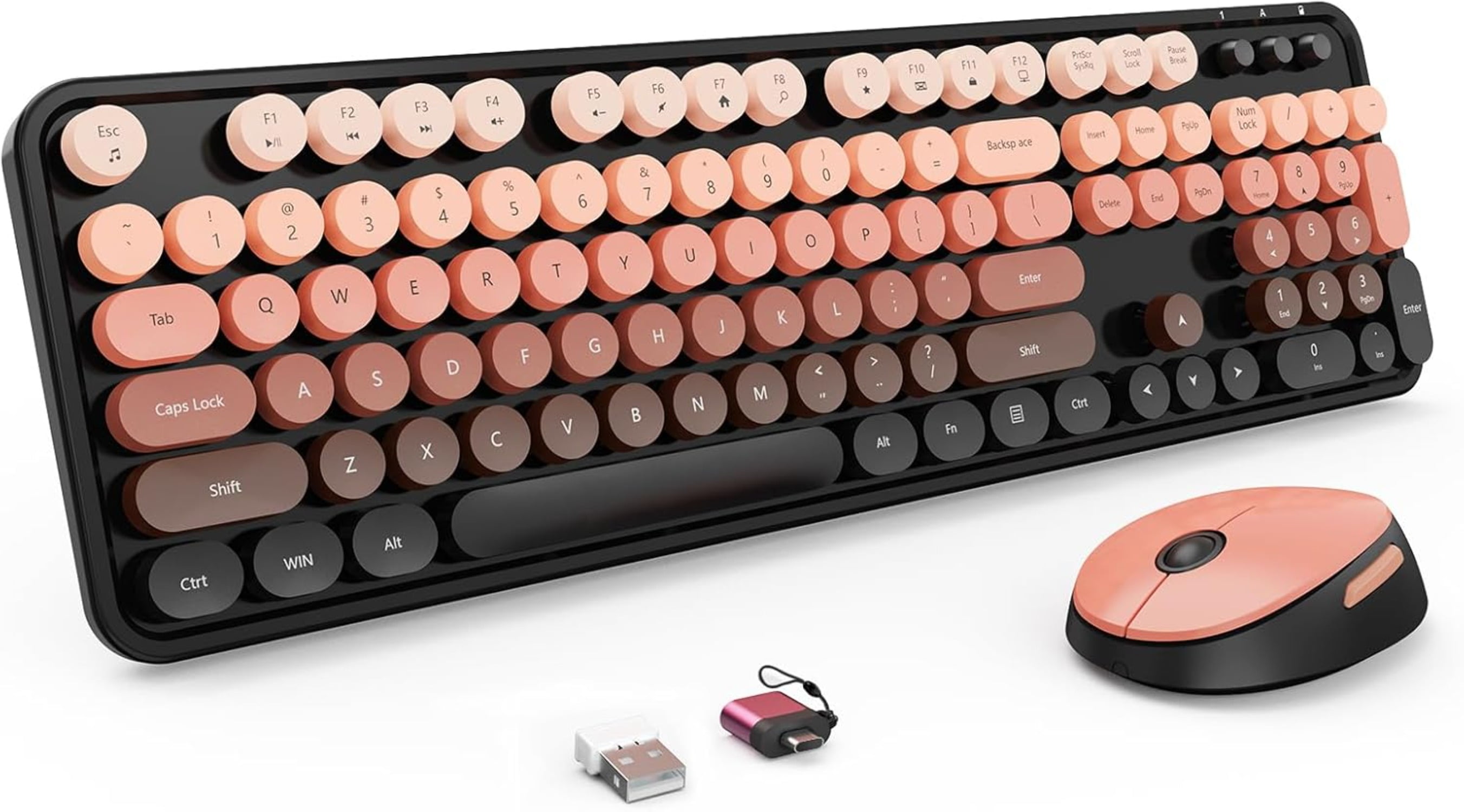Wireless Keyboard and Mouse Combo, Retro Typewriter Keyboard with Round ...