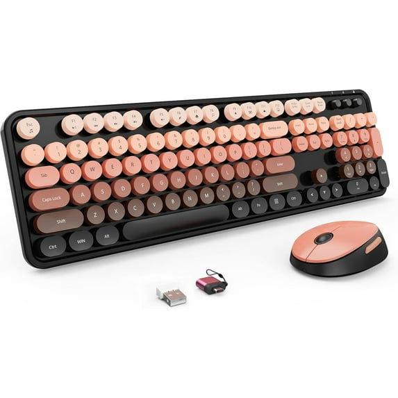 Wireless Keyboard and Mouse Combo, Retro Typewriter Keyboard with Round ...