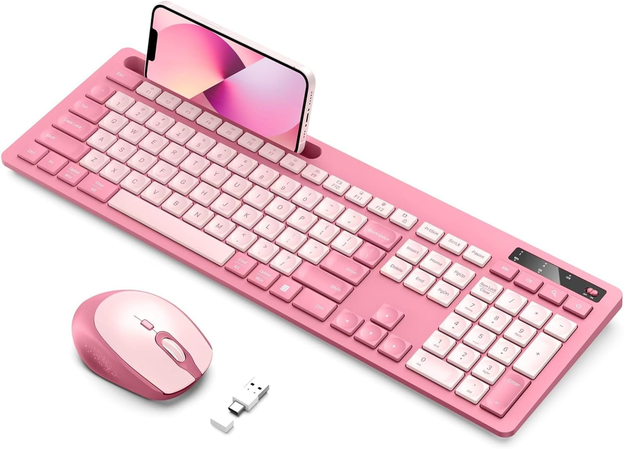 Wireless Keyboard and Mouse Combo Rose Pink, USB A & Type C Cute ...