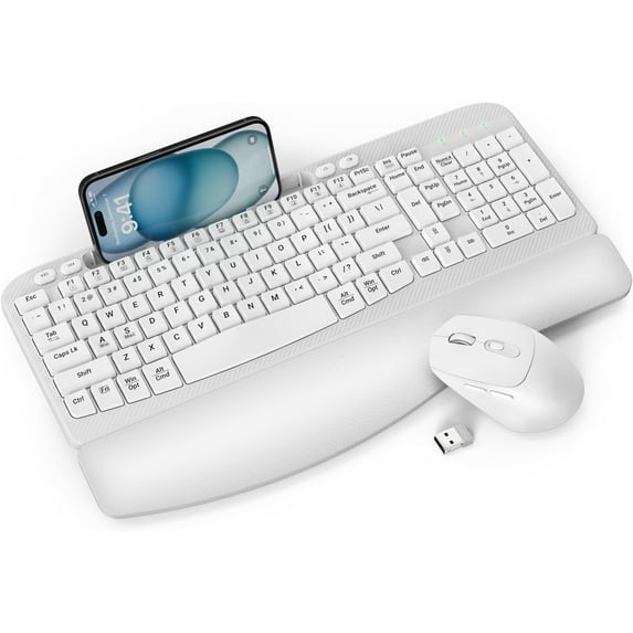 Wireless Keyboard and Mouse Combo, Wave Keys Full-Sized Ergonomic ...
