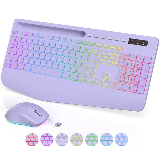 Wireless Keyboard and Mouse Combo with 9 Backlit, Wrist Rest & Phone ...