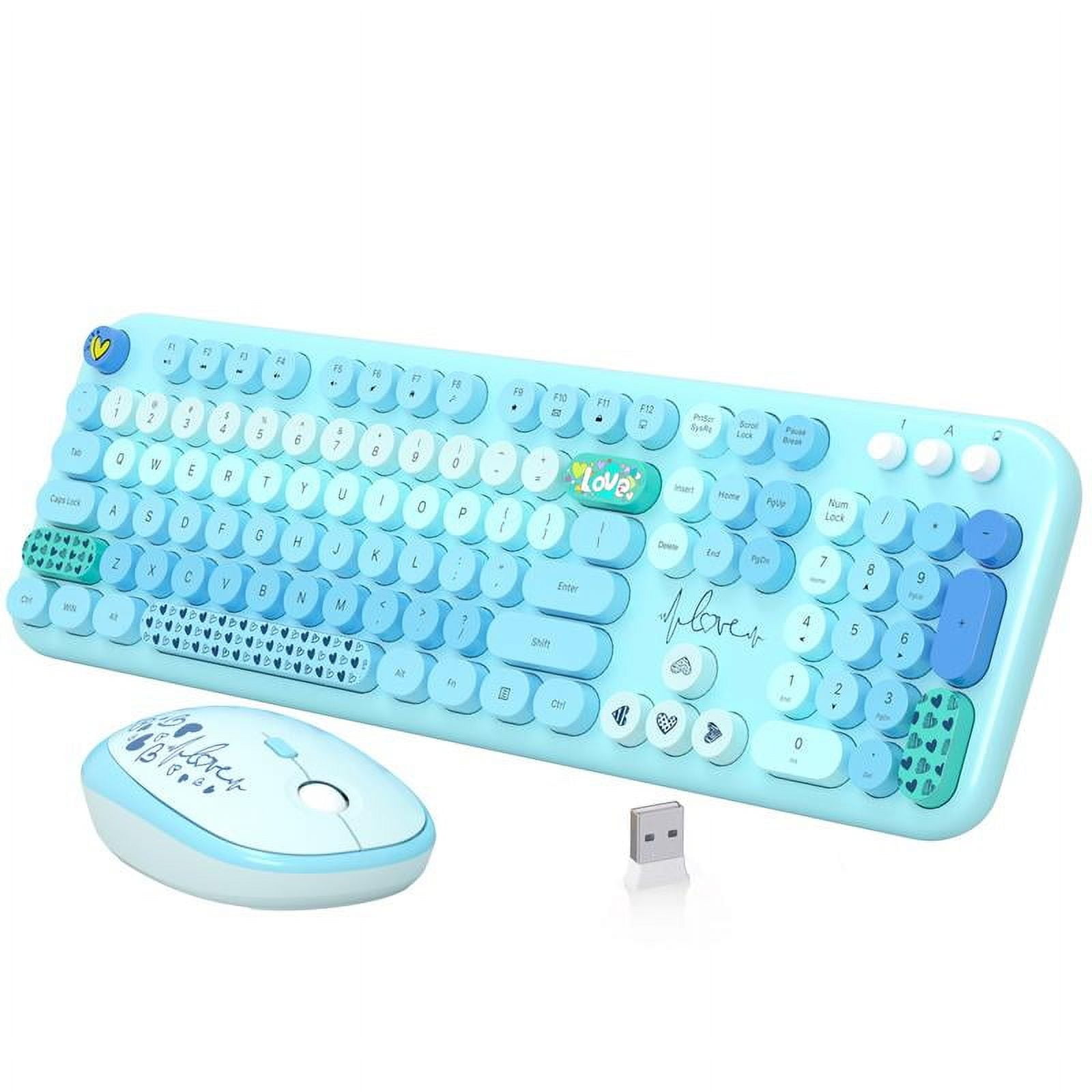 Wireless Keyboard and Mouse, Full-Size Cute Colorful Keyboard and Mouse ...