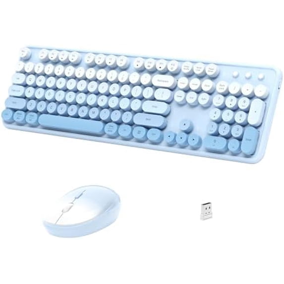 Wireless Keyboard and Mouse, Full-Size Retro Typewriter Keyboard with ...