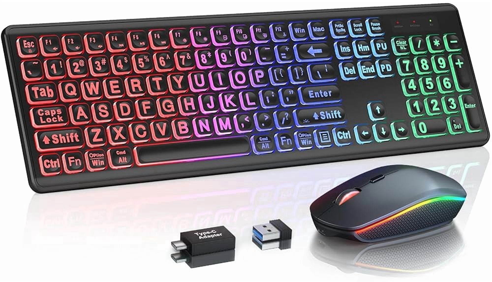 Wireless Keyboard and Mouse Combo, RGB Backlit, Rechargeable & Light Up ...