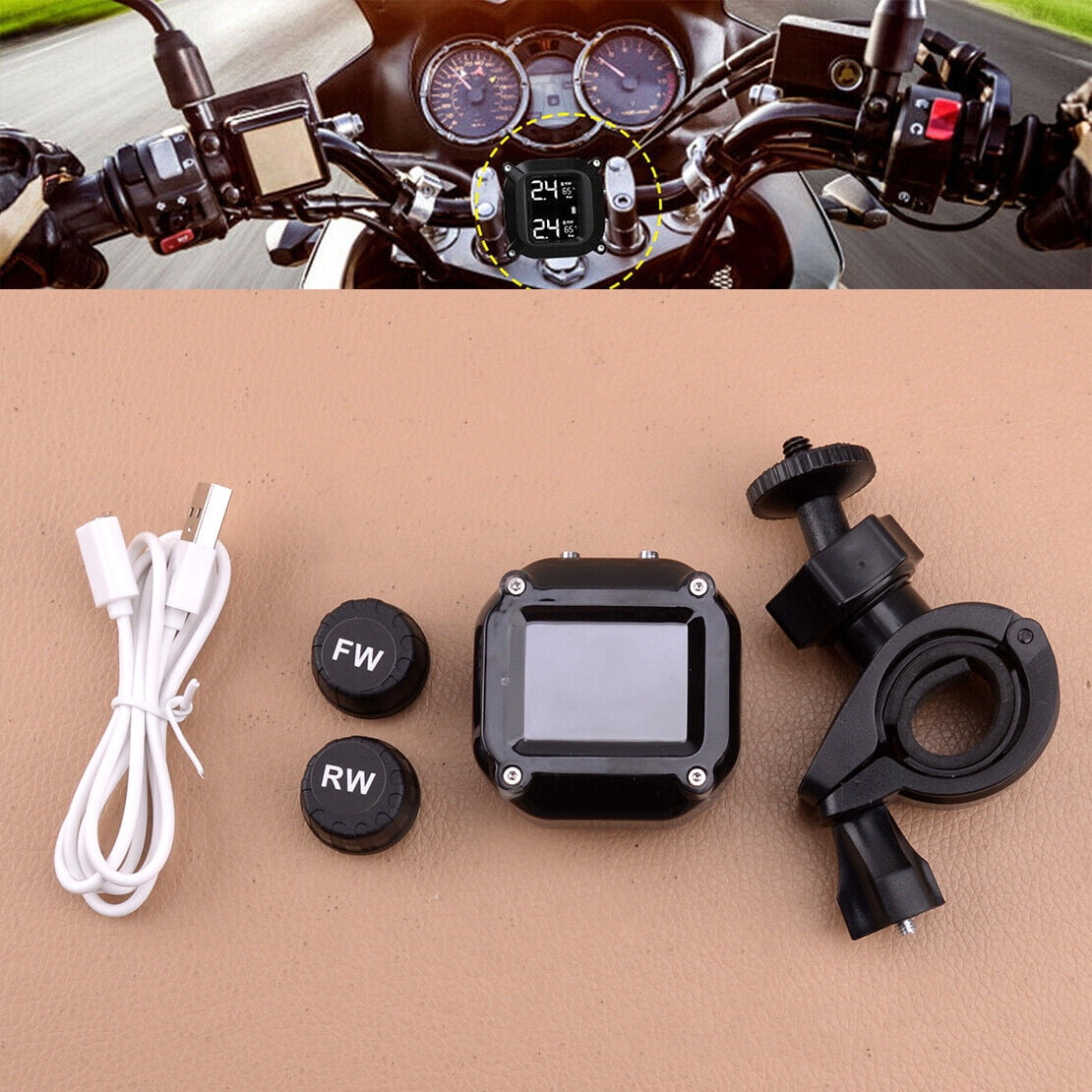 Wireless LCD Motorcycle TPMS Tire Pressure Monitoring System Tyre Alarm ...