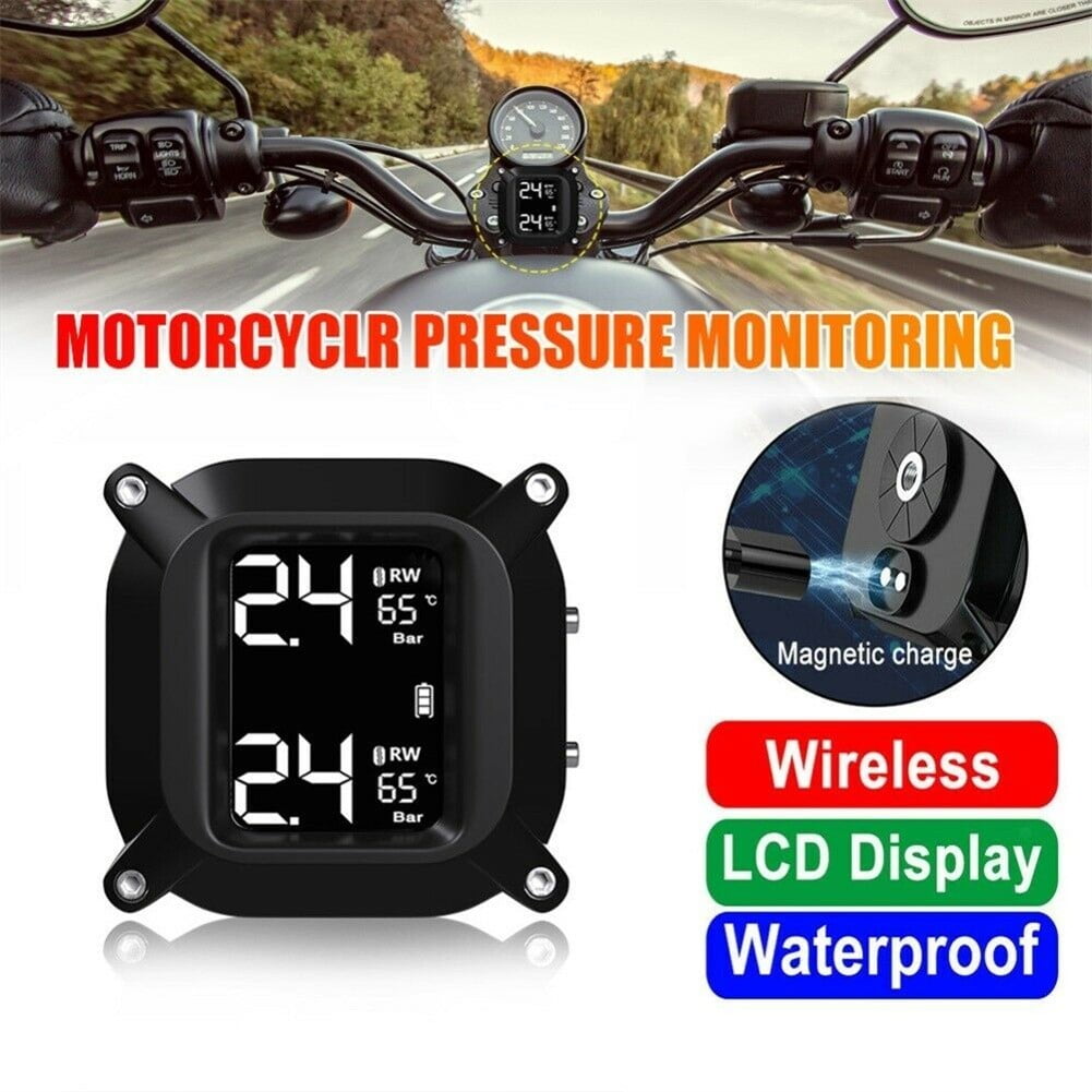 Wireless LCD TPMS Tire Pressure Monitor Motorcycle Systems+2 Sensors ...