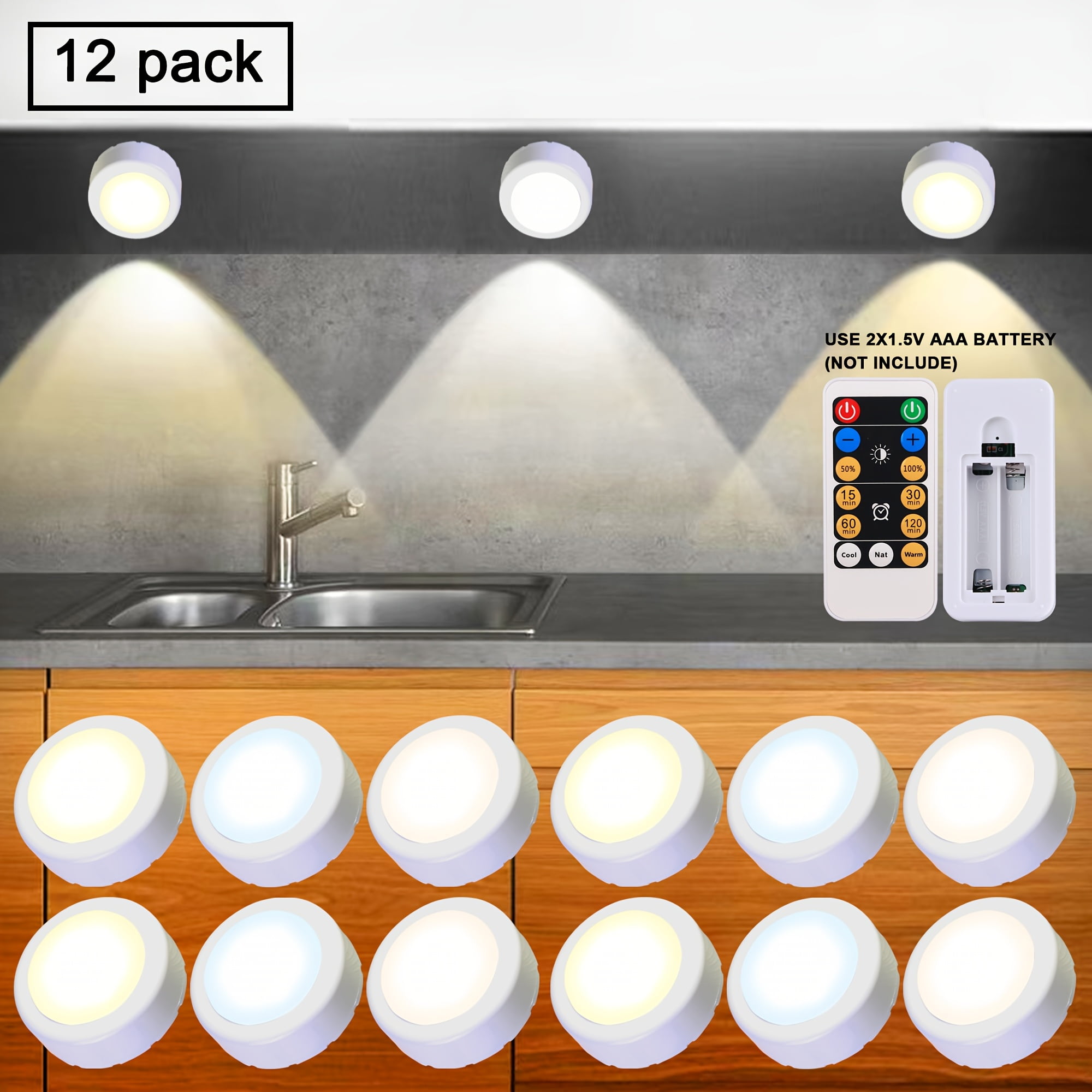 Wireless LED Cabinet Light, Remote Control, Cool/Warm/Natural Light ...