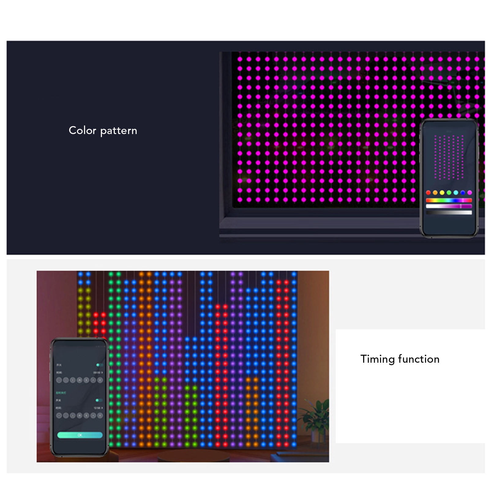 Wireless LED Curtain String Lights, Customizable Text Animations ...