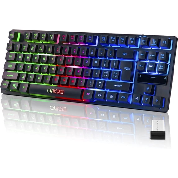 Wireless LED Keyboard, Rechargeable 87 Key RGB LED Backlit Wireless ...