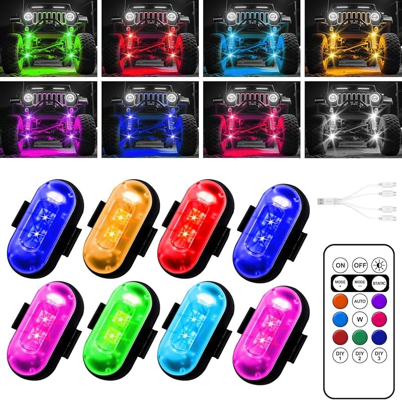 Wireless LED Light for Car, High Brightness Wireless Rock Light, 8 ...