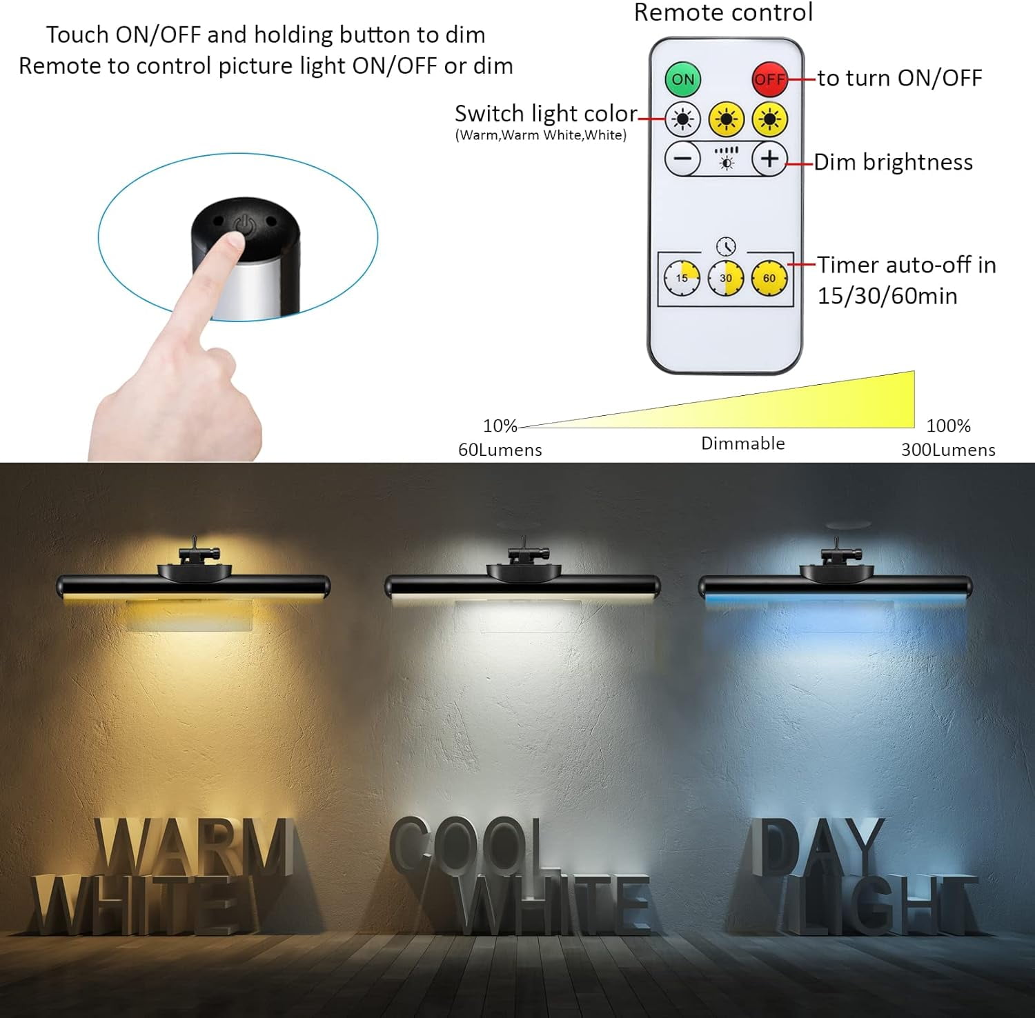 Wireless LED Picture Light with Remote, Rechargeable Battery Painting ...