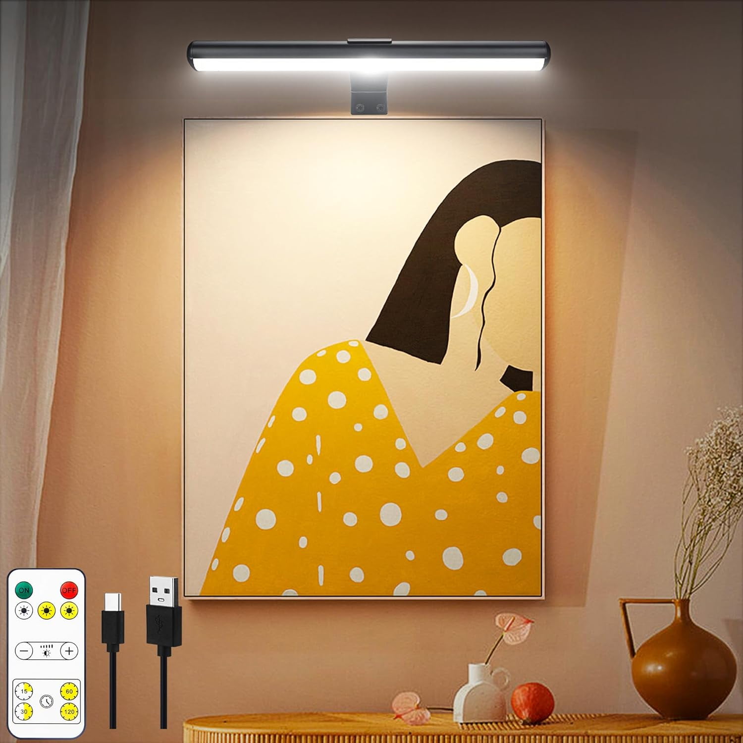 Wireless LED Picture Light with Remote,Rechargeable Battery Painting ...