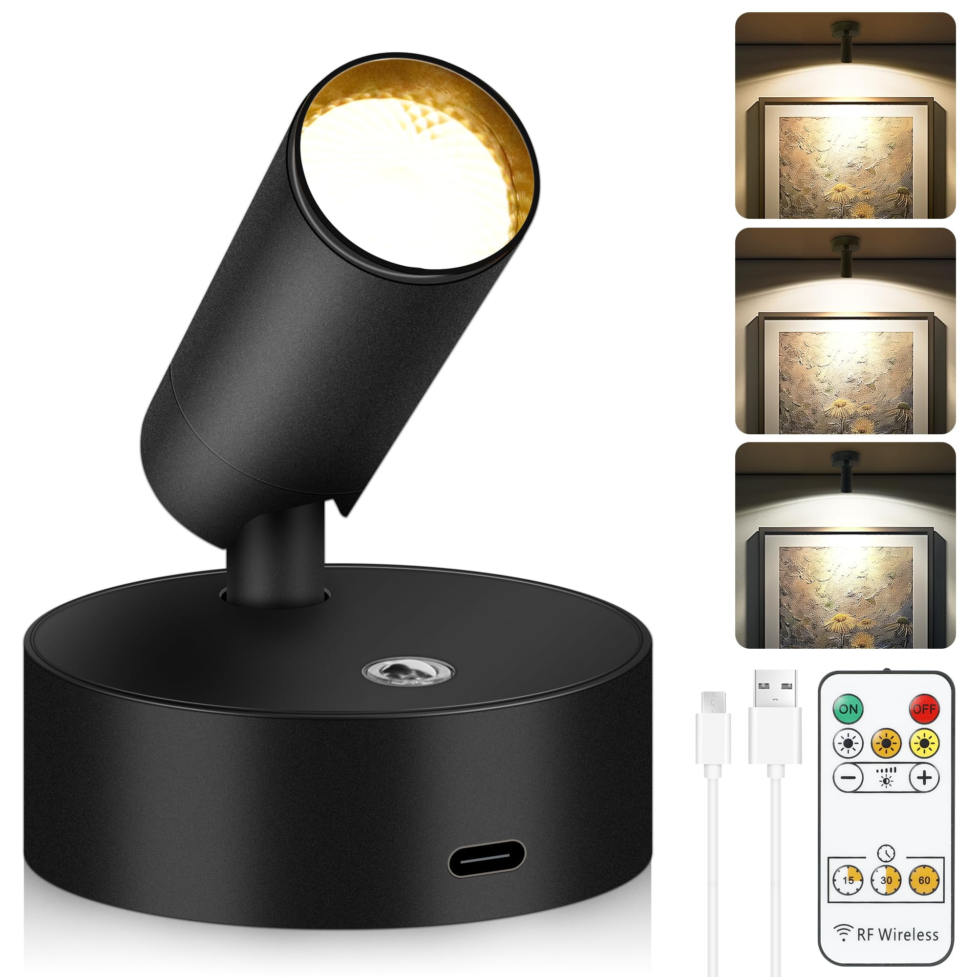 Wireless LED Spotlight Indoor With Remote Up Lights Indoor Dimmable ...