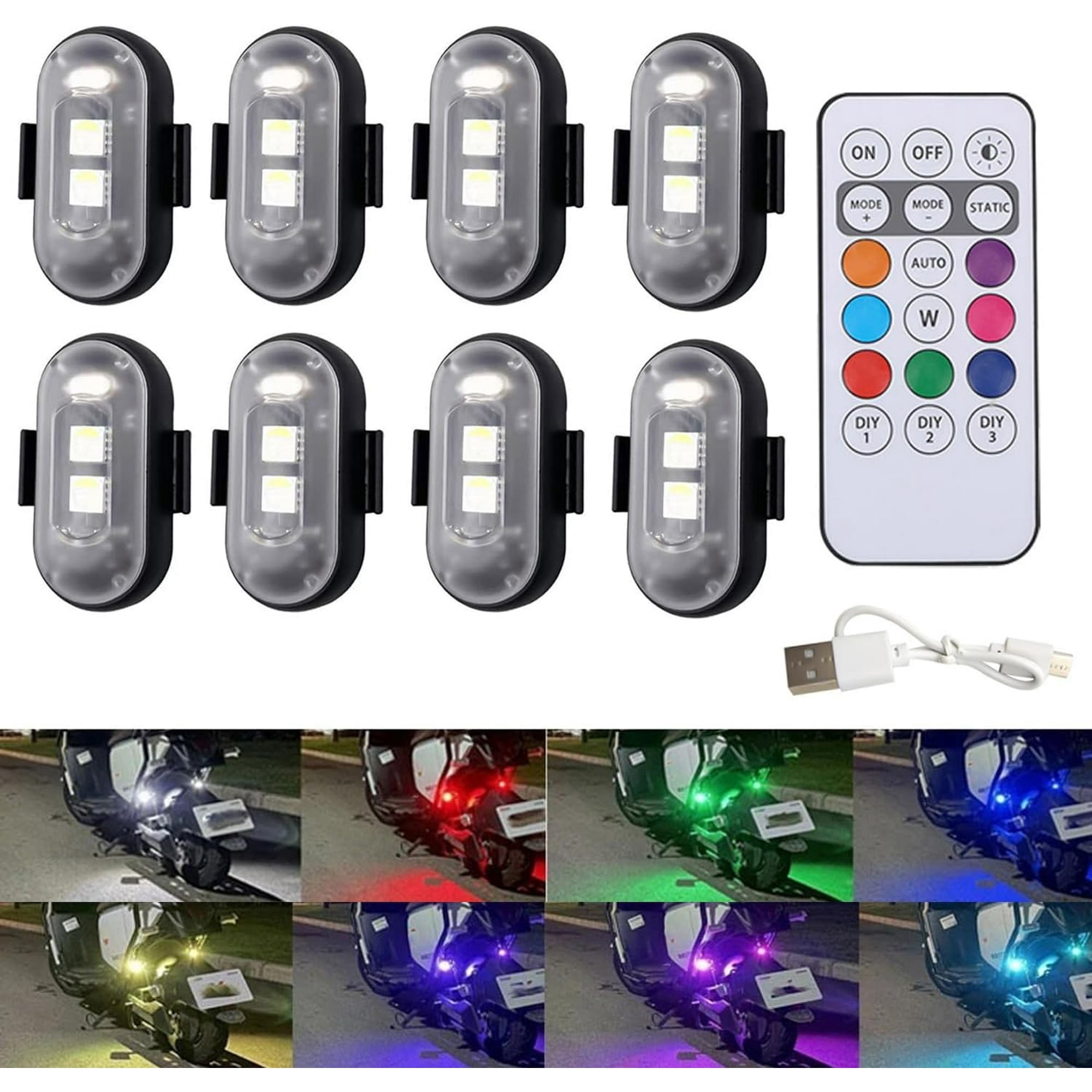 Wireless LED Strobe Lights with Remote Control, 8 Colors USB Charing ...