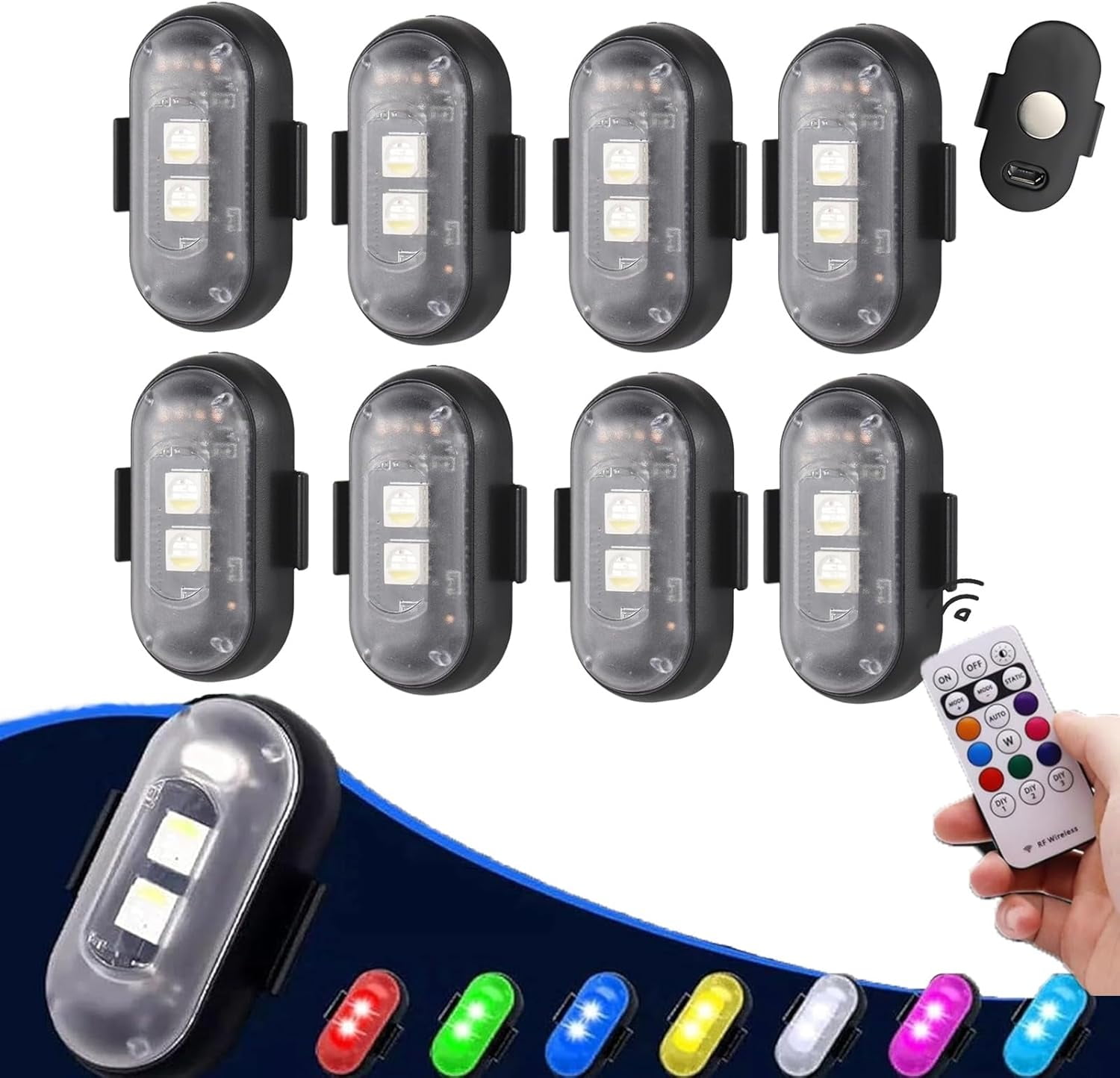Wireless LED Strobe Lights with Remote Control, Underglow for Bike, 8 ...
