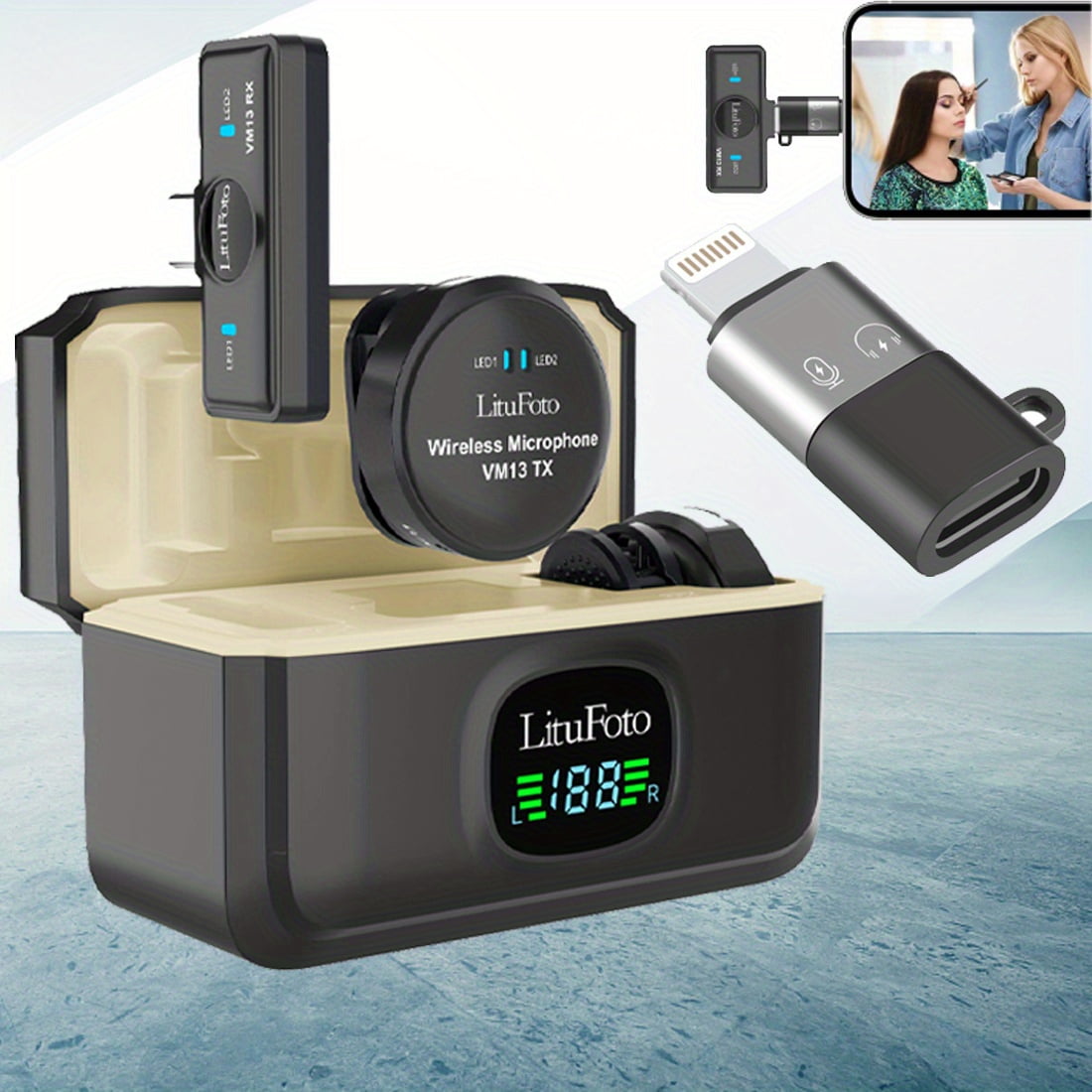 Wireless Lavalier Magnetic Microphone with charge case for iPhone 、iPad ...