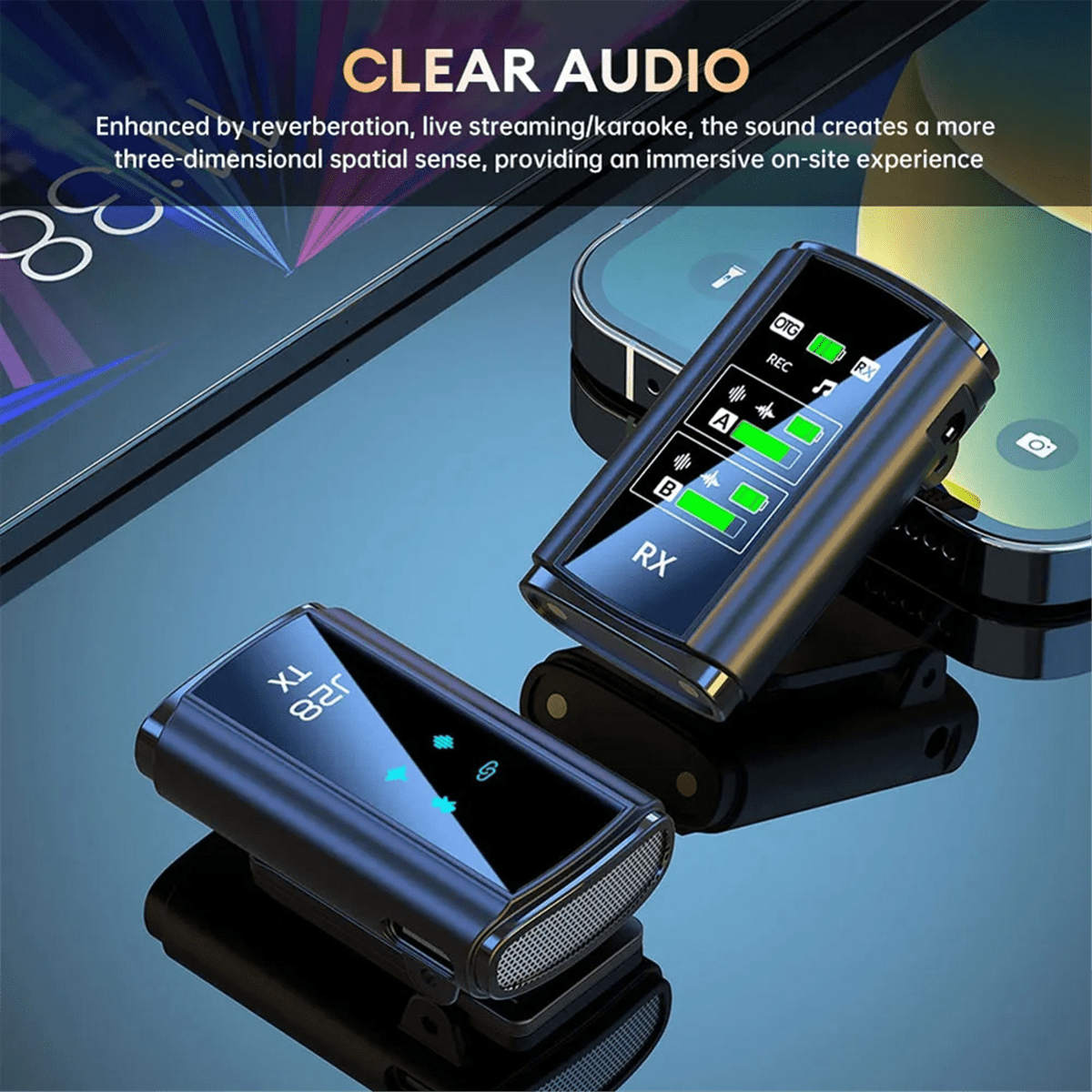 Wireless Lavalier Microphone Dual Noise Reduction Stereo Mic with Charging Case for Camera ...