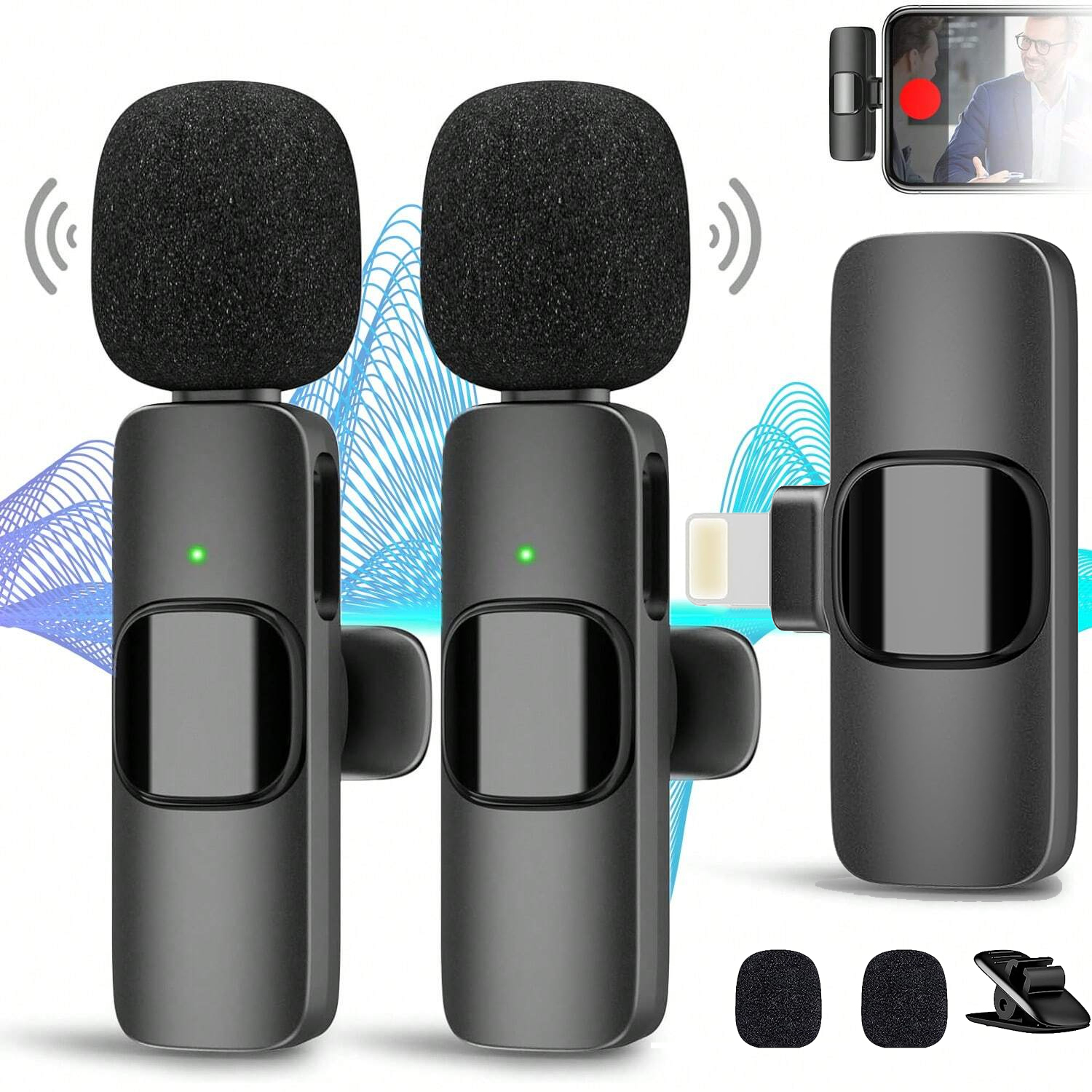 2 pack Professional Wireless Lavalier Lapel Microphone for IOS ...