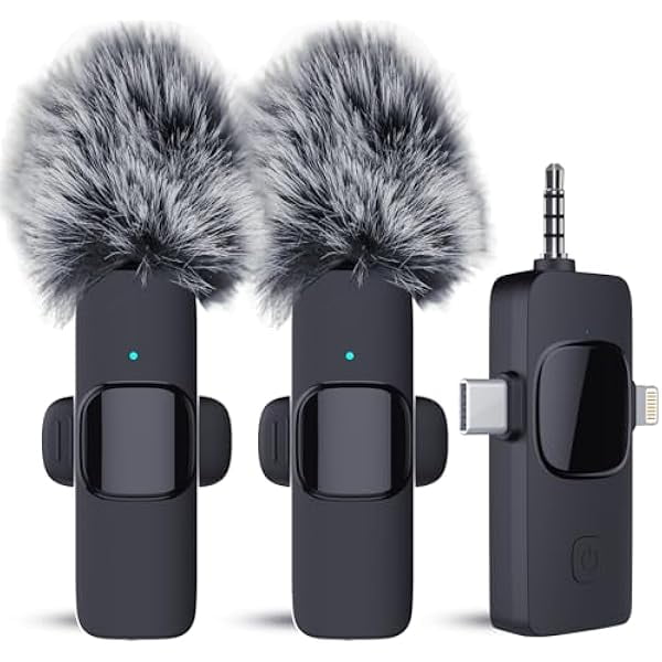 Wireless Lavalier Microphone for iPhone Android Camera with Furry ...