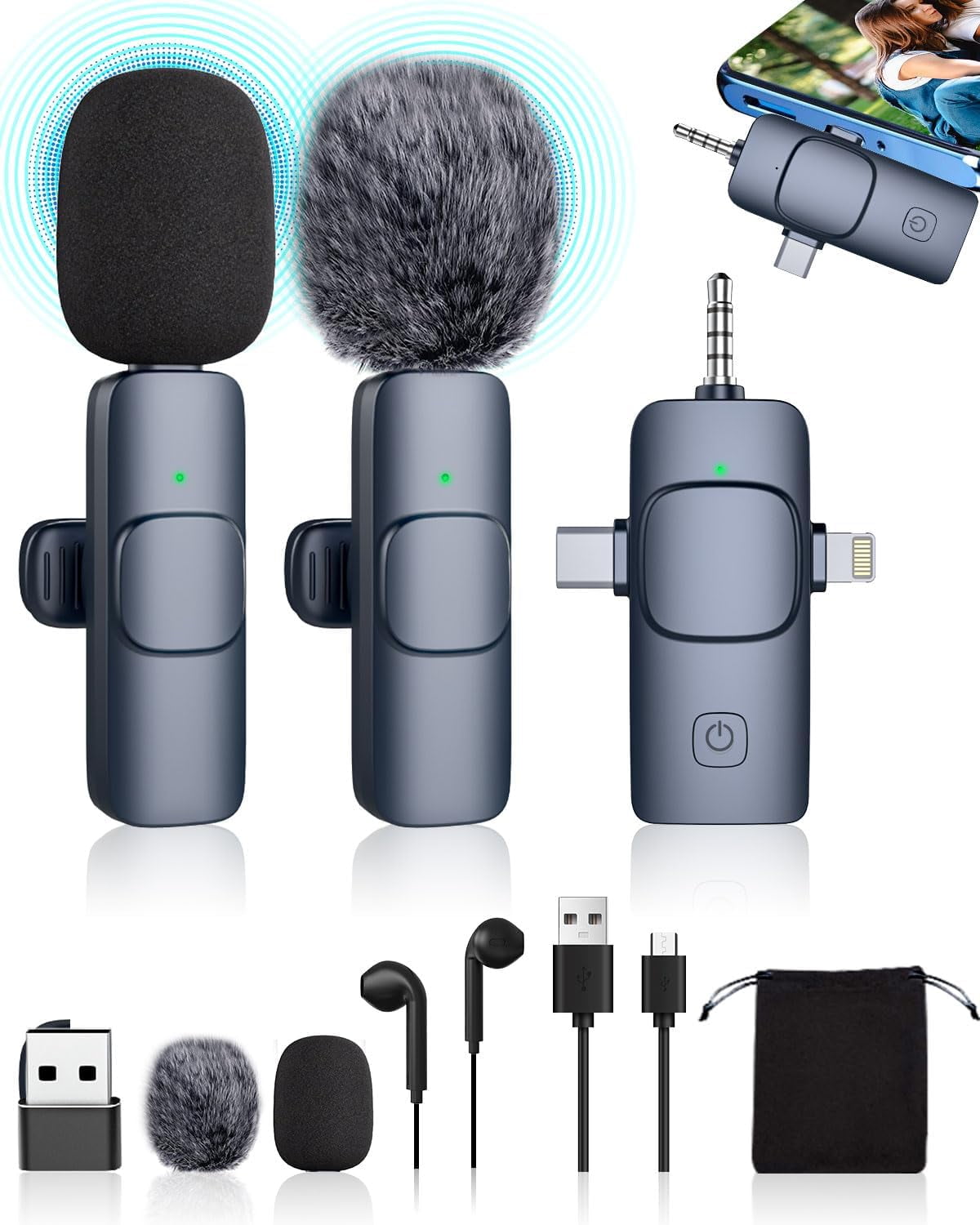 Wireless Lavalier Microphone for iPhone,Android,PC,Camera,iPad,4 in 1 ...
