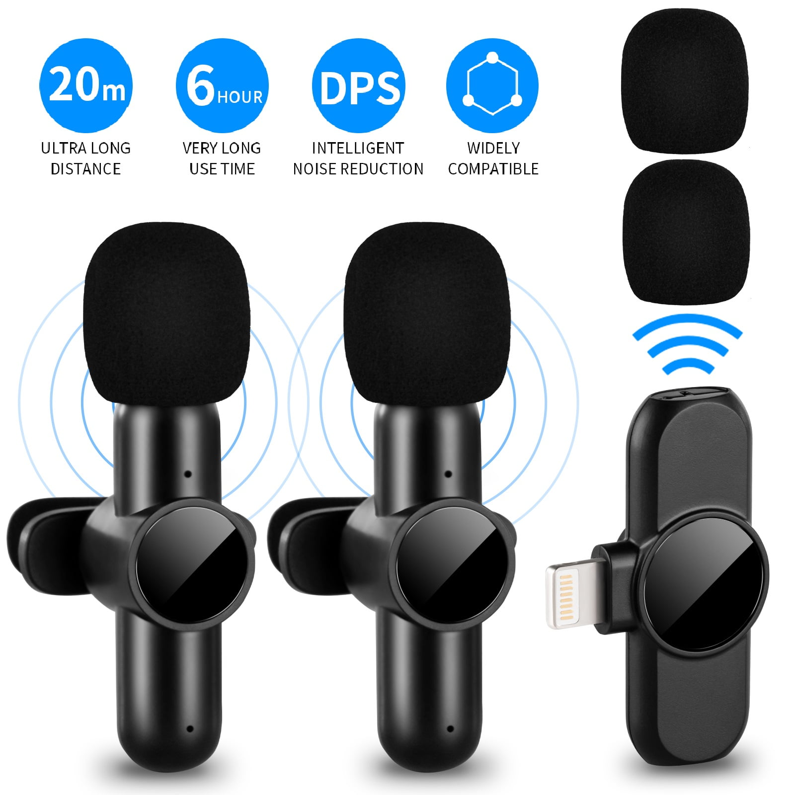 Wireless Lavalier Mini Microphone for iPhone, iPad, YouTube, 2 Mics + 1 ...