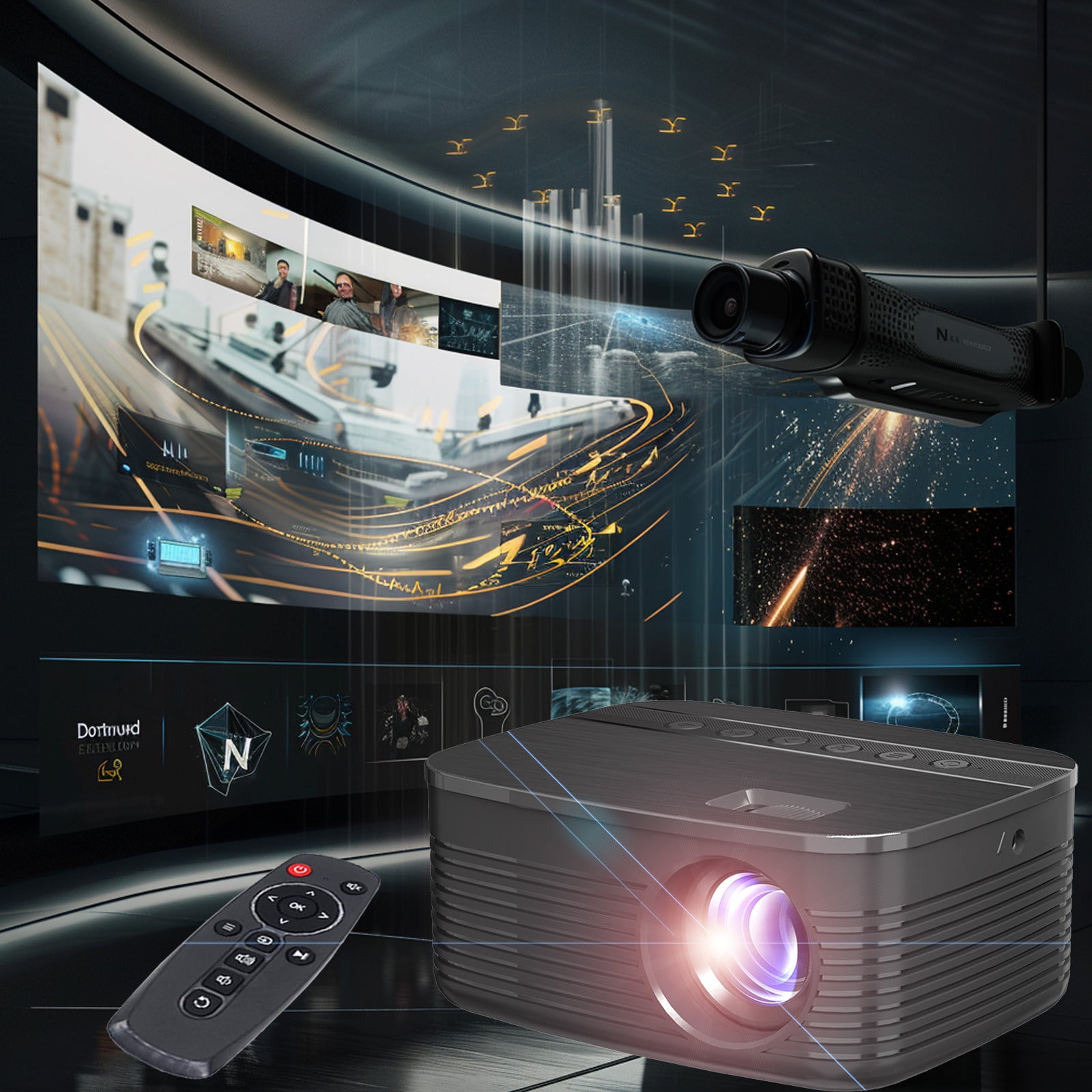 Wireless Led Mini Projector,100-Inch Screen,Wifi Support,1080p Decoding ...
