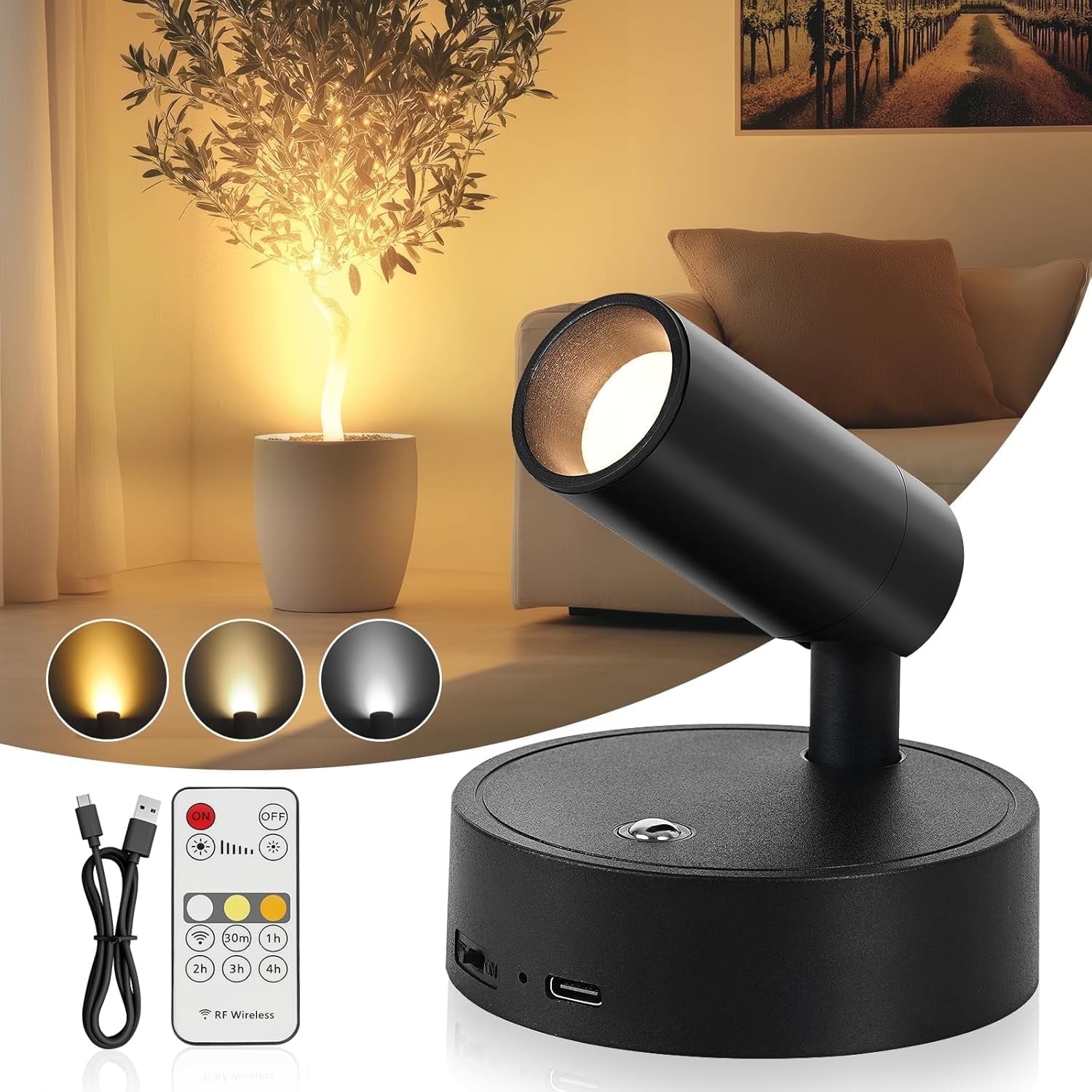 Wireless Led Spotlight Indoor, Rechargeable Uplighting Indoor with ...