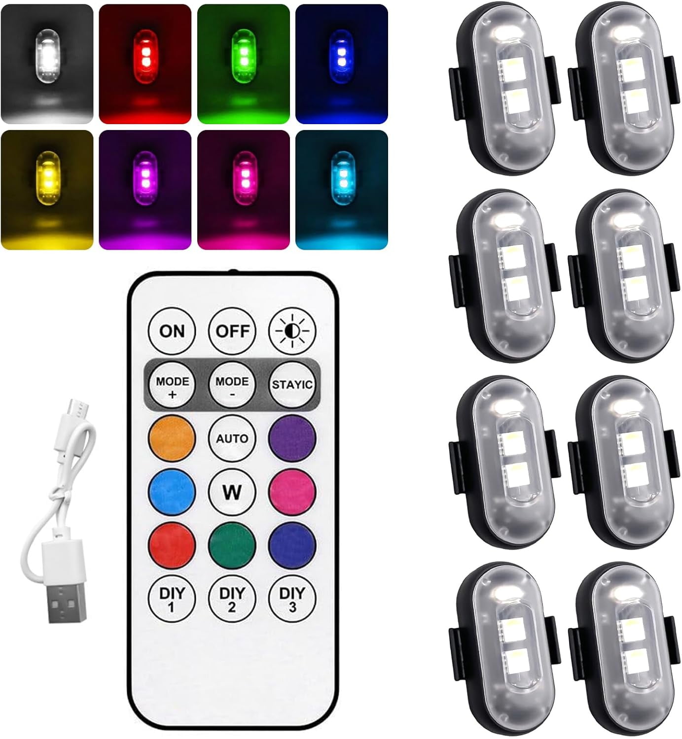Wireless Led Strobe Lights with Remote, 6/8 Pcs LED Lights 8 Colors ...