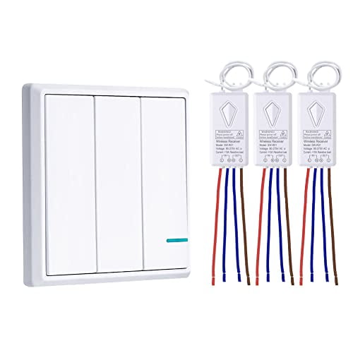 Wireless Light Switch, 3 Gang Wall Switch with Mini Receiver, Outdoor ...