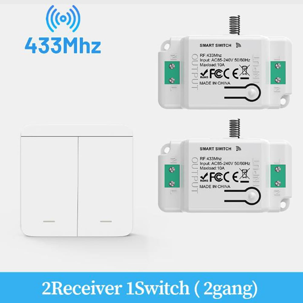 Wireless Light Switch Remote Control Switch Kit RF 2-Gang Switch And 2 ...