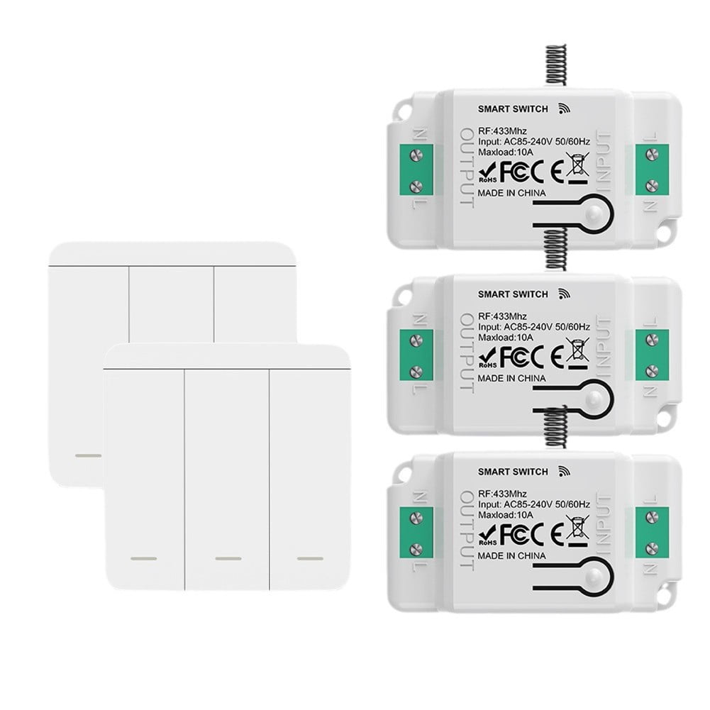 Wireless Light Switch Remote Control Switch Kit RF 3-Gang Switch and 3 ...