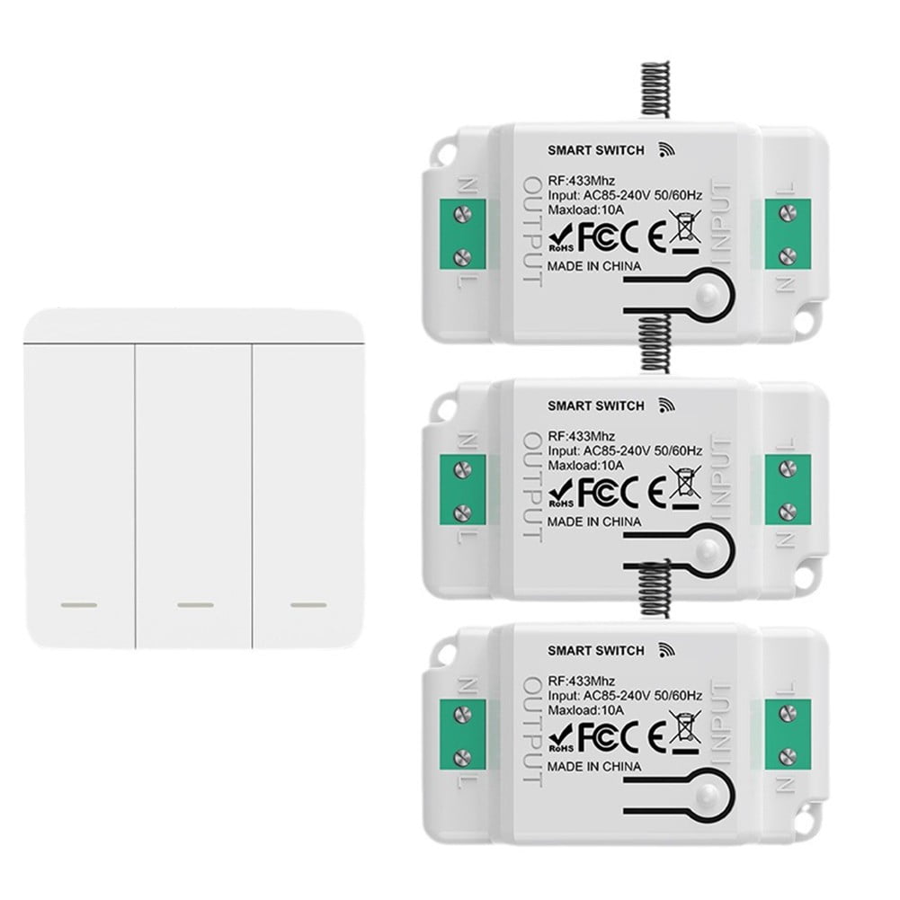 Wireless Light Switch Remote Control Switch Kit RF 3-Gang Switch and 3 ...