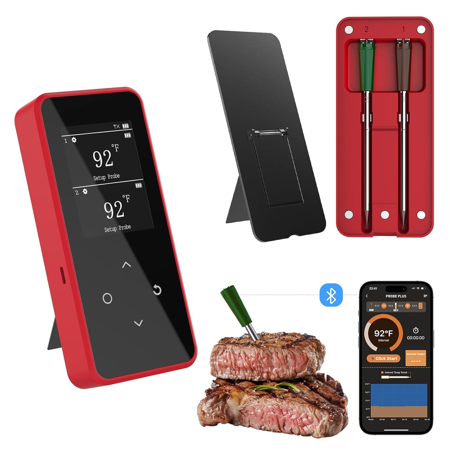 Wireless Meat Thermometer with 2 Probes, Unlimited 500FT Bluetooth ...
