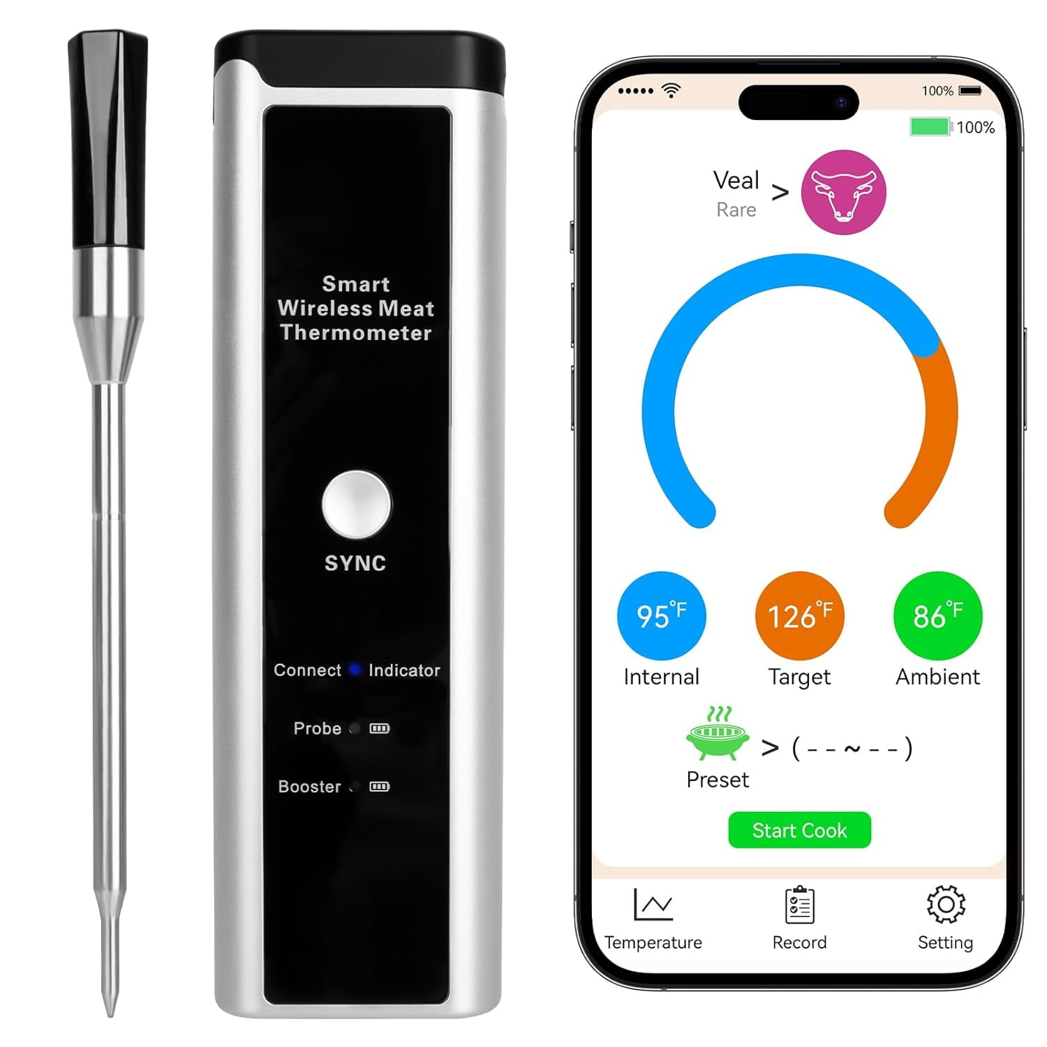 Wireless Meat Thermometer with 500ft Bluetooth Range, IPX7 Waterproof ...