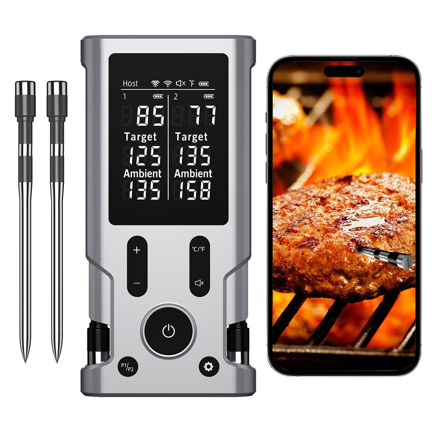 Speusurea Wireless Meat Thermometer With 2 Ultra-Thin Probes, Digital ...