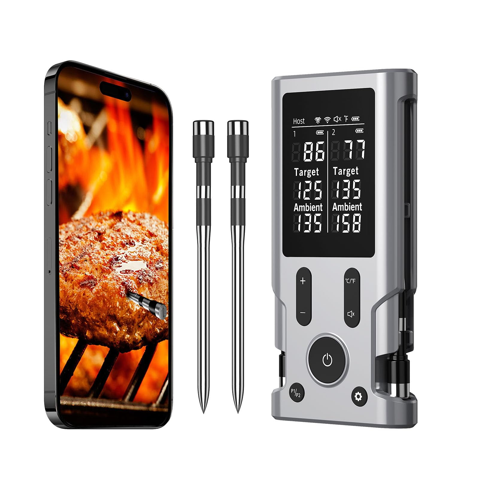Wireless Meat Thermometer, 800Ft Bluetooth Thermometer for Turkey Beef Lamb, Meat Thermometer ...