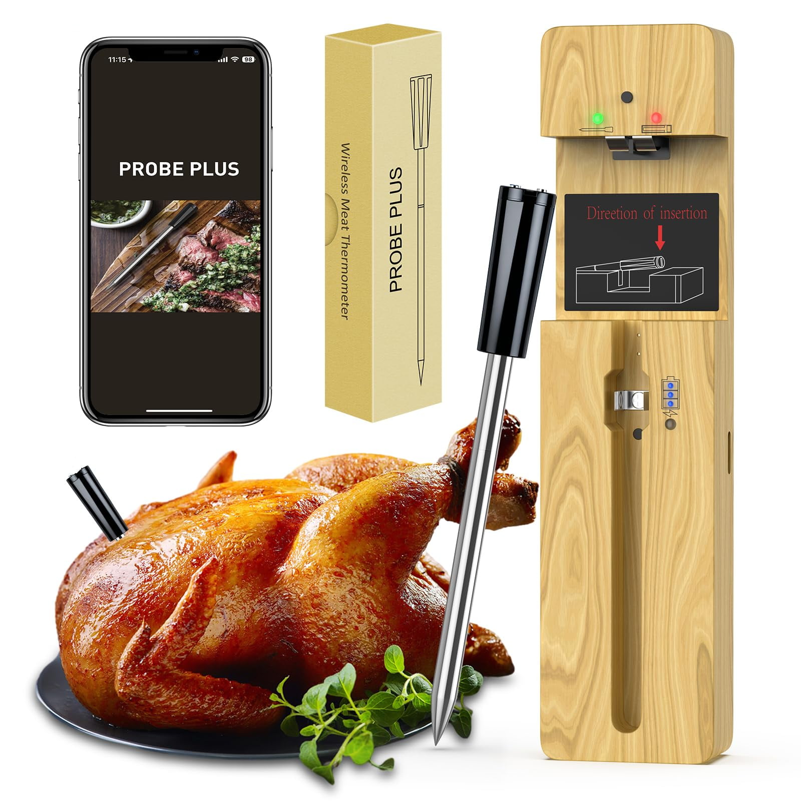 Wireless Meat Thermometer Bluetooth with Ceramic Probe: Waterproof ...