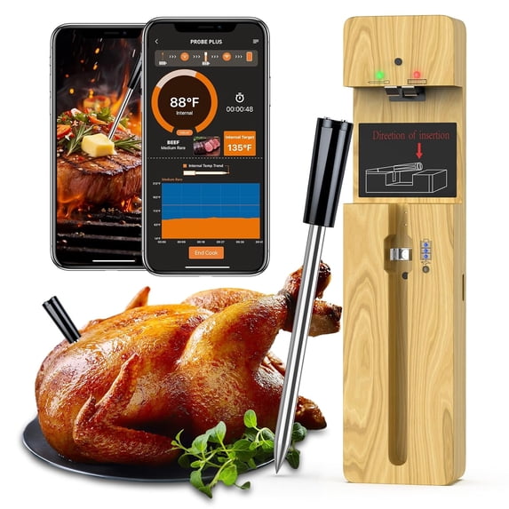 Wireless Meat Thermometer Bluetooth with Ceramic Probe: Waterproof ...