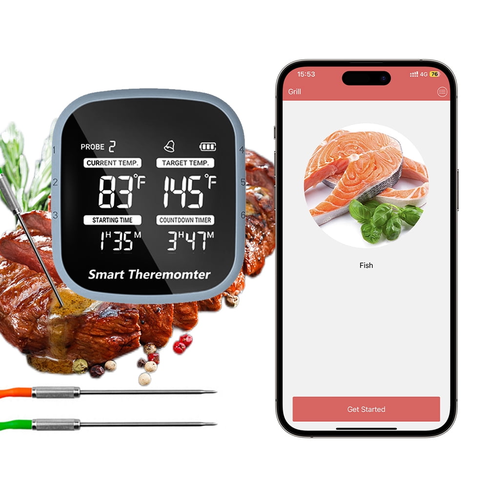Wireless Meat Thermometer LCD Digital Food Grill Thermometer with Alarm ...