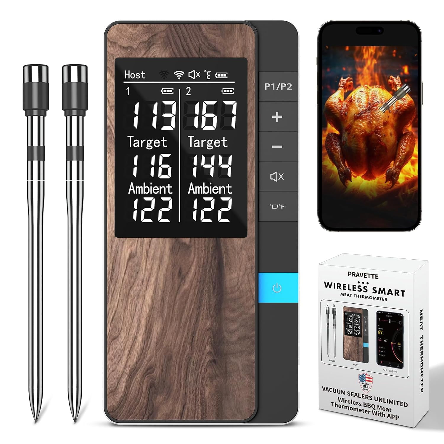 Wireless Meat Thermometer-Multi Sensors Digital Food Thermometer with ...
