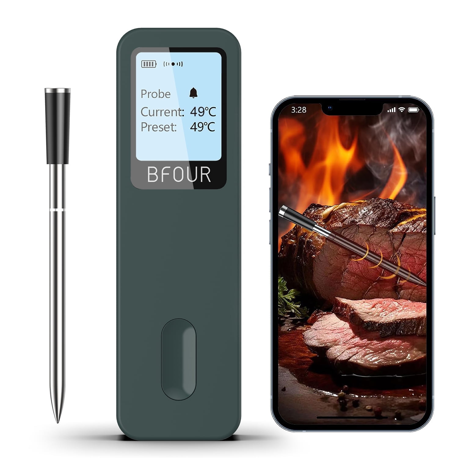 BFOUR, Wireless Meat Thermometer, Bluetooth, Waterproof Probe - Walmart.com