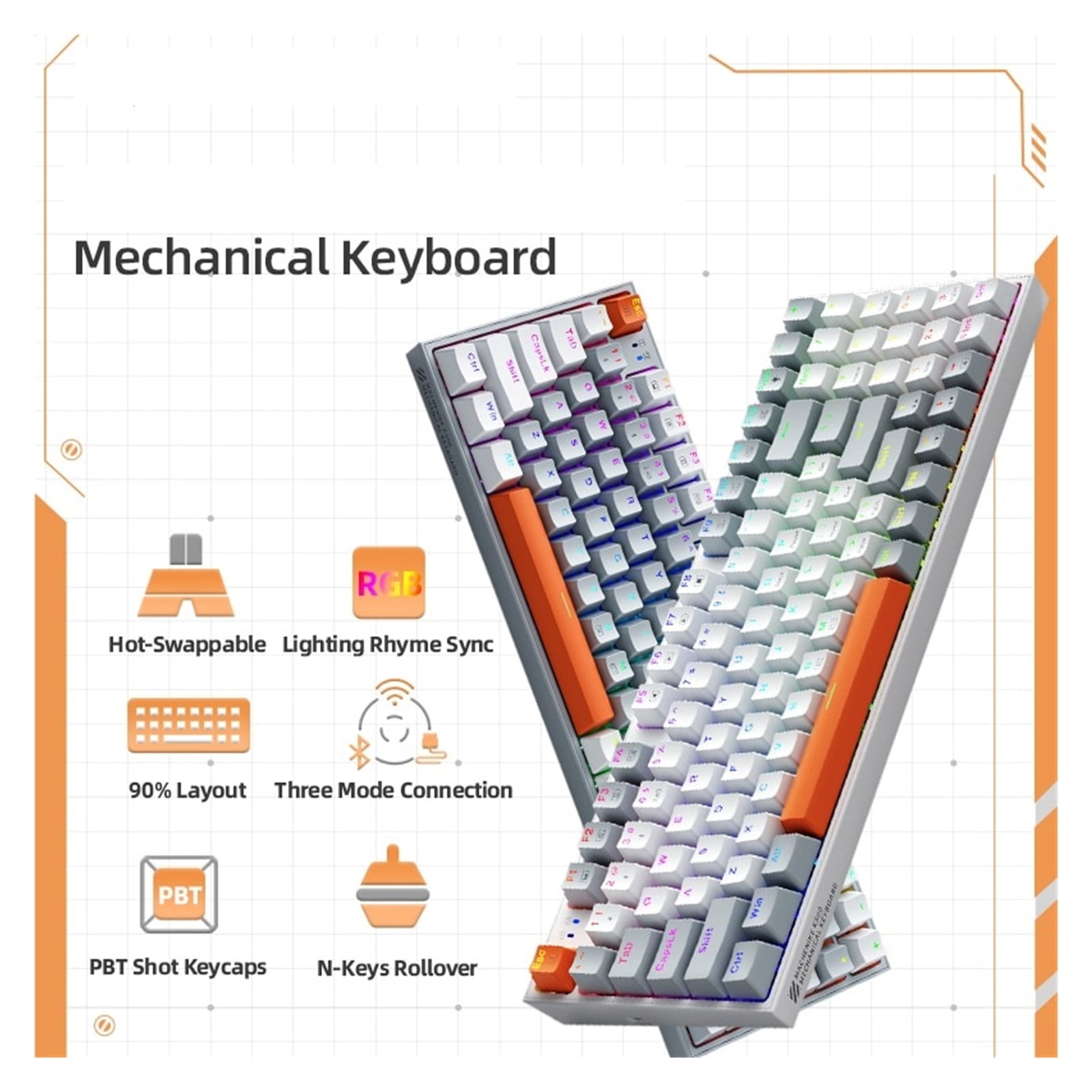 Wireless Mechanical Keyboard Hot Swappable 3-mode 94-key RGB Backlit PC ...